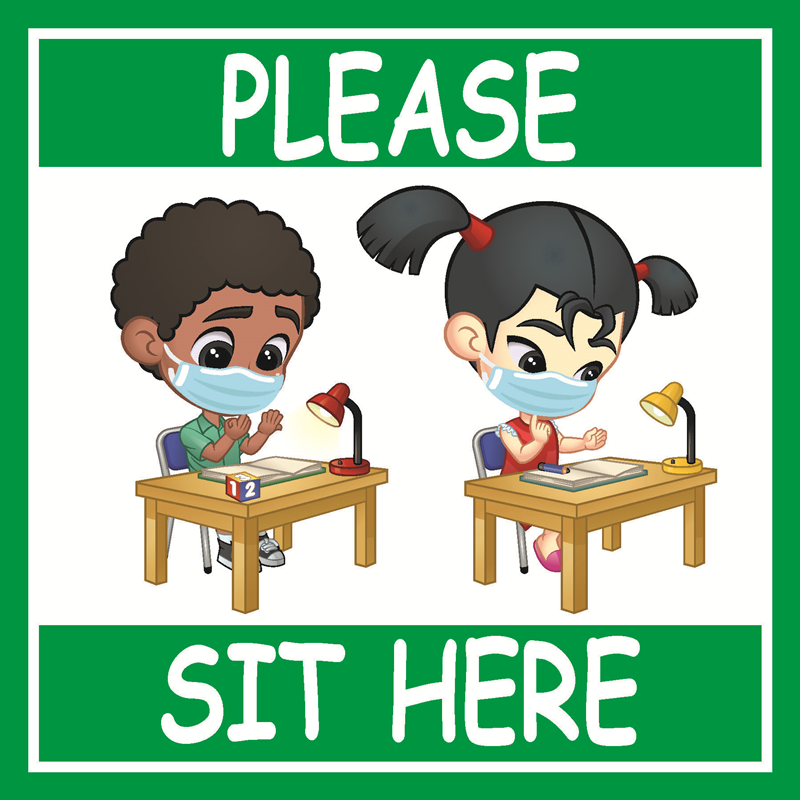 (Sticker) Green Please Sit Here Elementary Sticker (4.5"x4.5")