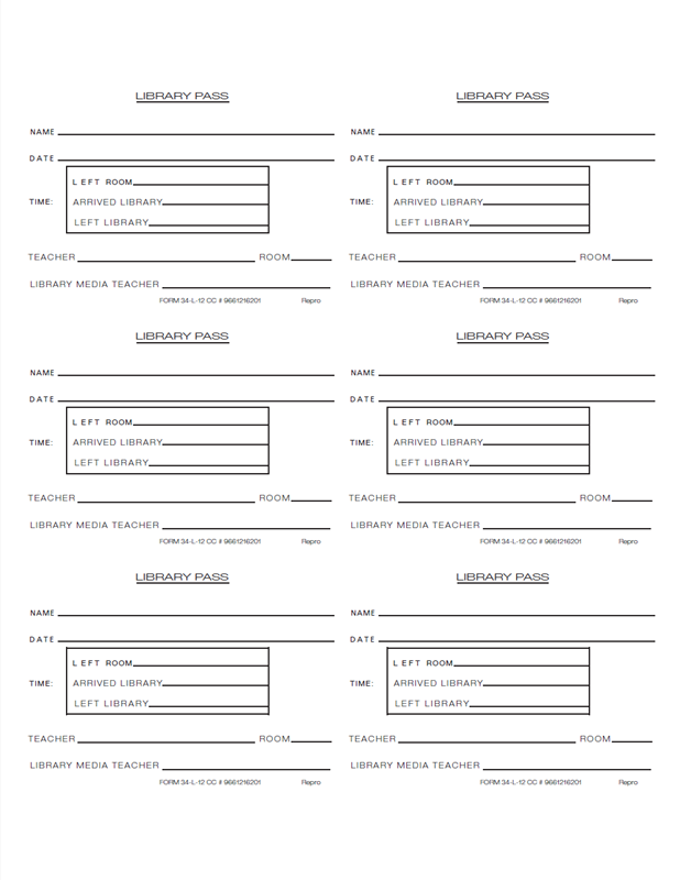 FORM 34-L-12 LIBRARY PASS PINK 4X3"