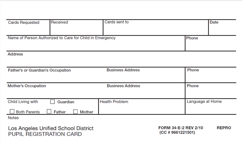 FORM 34-E-2 REGISTRATION CARD ELEME