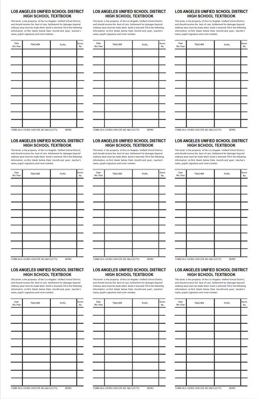 FORM 34-H-129 TEXTBOOK LABEL WHT PRSRE