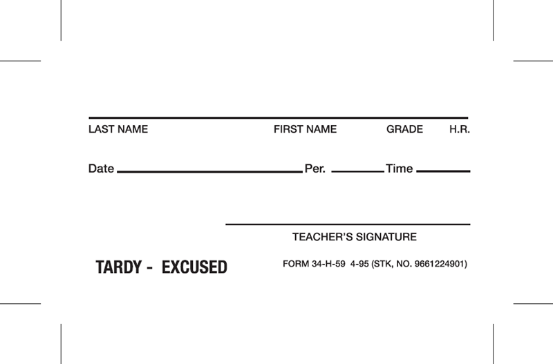 FORM 34-H-59 TARDY-EXCUSED