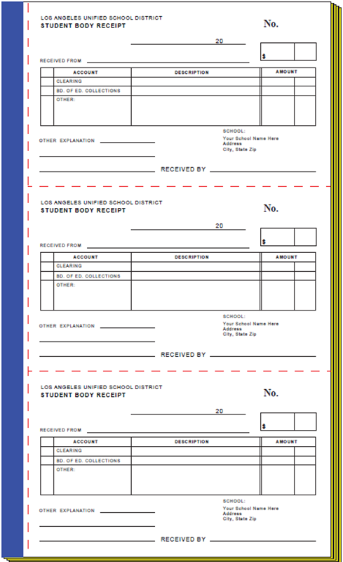 Student Body Receipt Books (3-part)